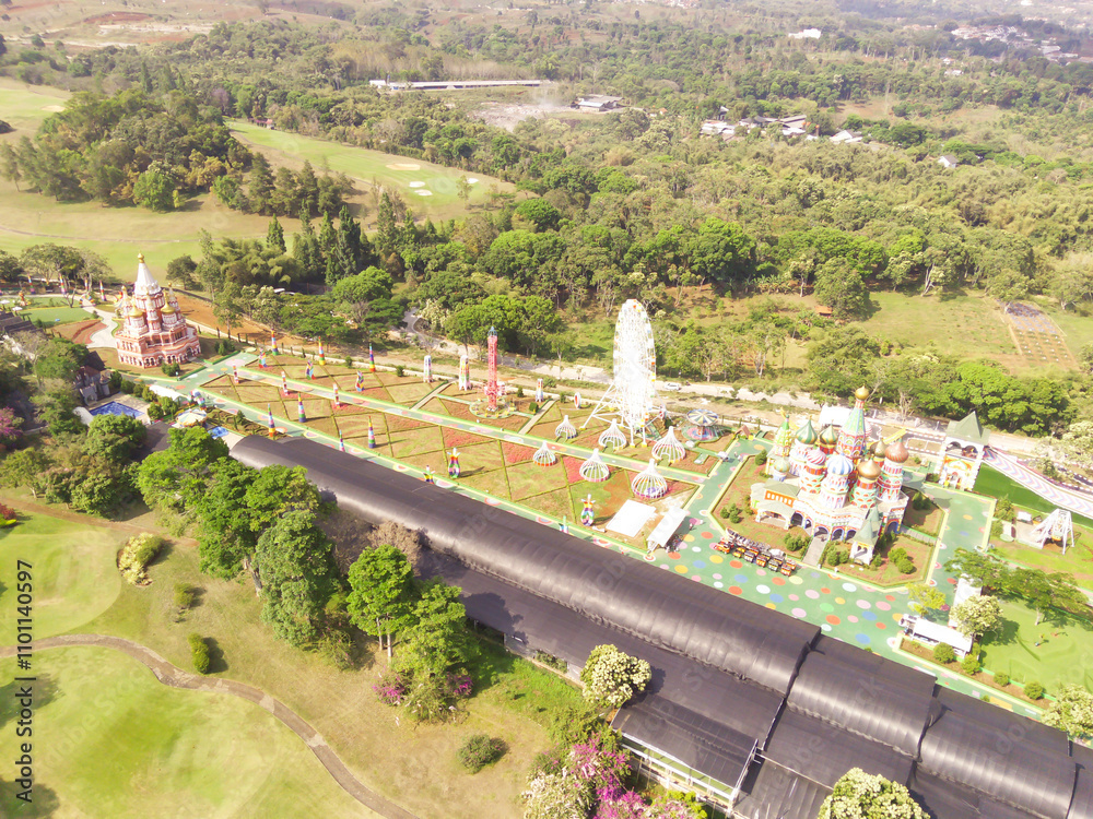 Jatinangor National Park from an aerial perspective. Panoramic ...