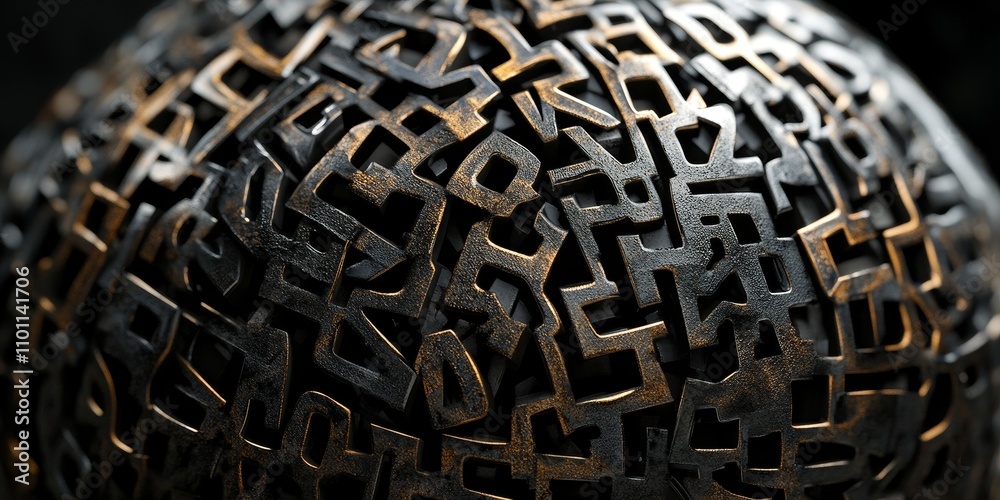 Abstract sphere created from random letters and numbers, showcasing a ...