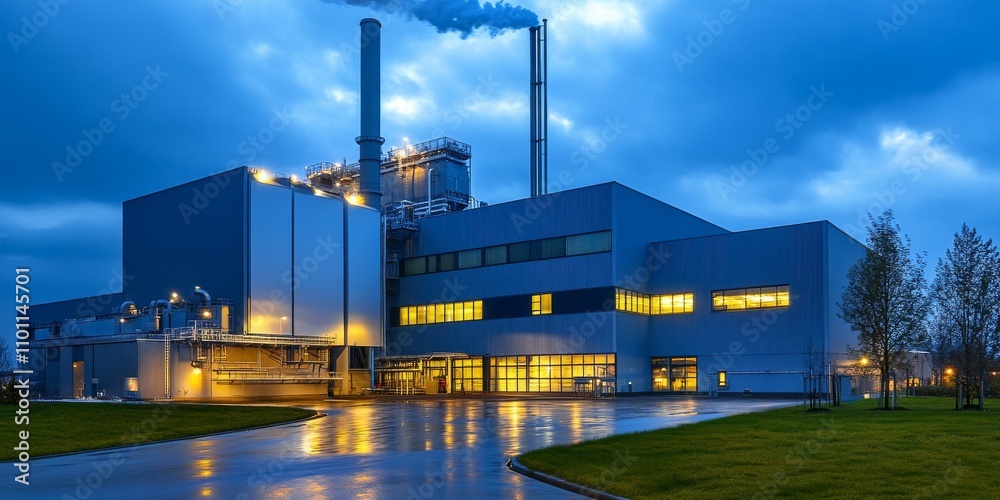 Modern industrial waste plant viewed from outside, showcasing a waste ...