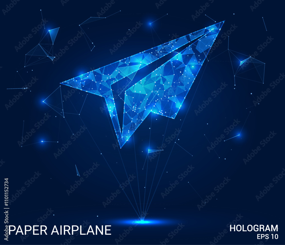 Hologram paper airplane. Paper airplane made of polygons, triangles ...