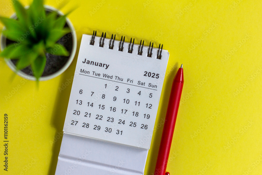 Hello January. January 2025 planning calendar on yellow background ...