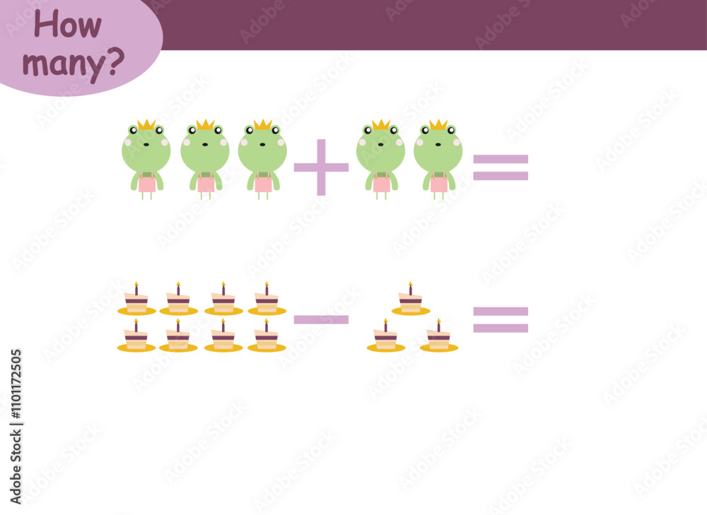 examples of addition and subtraction with cute animals. educational ...