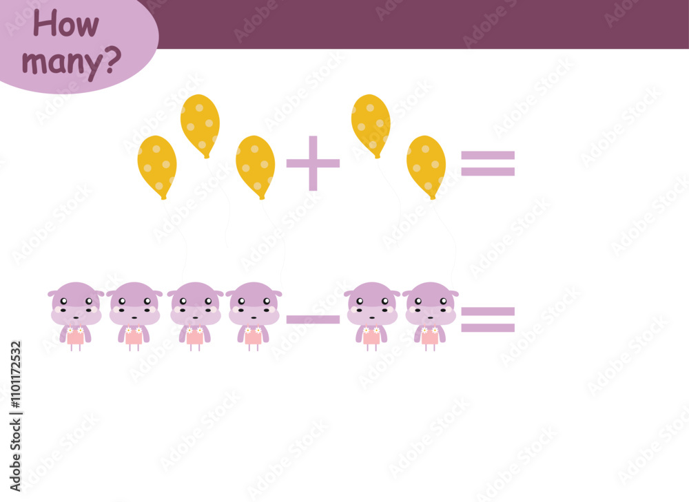 examples of addition and subtraction with cute animals. educational ...