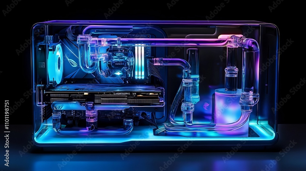 Sleek and Advanced Desktop PC Setup with Vibrant RGB Lighting and Water ...