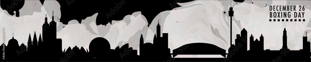 Australia Boxing Day in December banner with skylines, panoramas. Flat ...