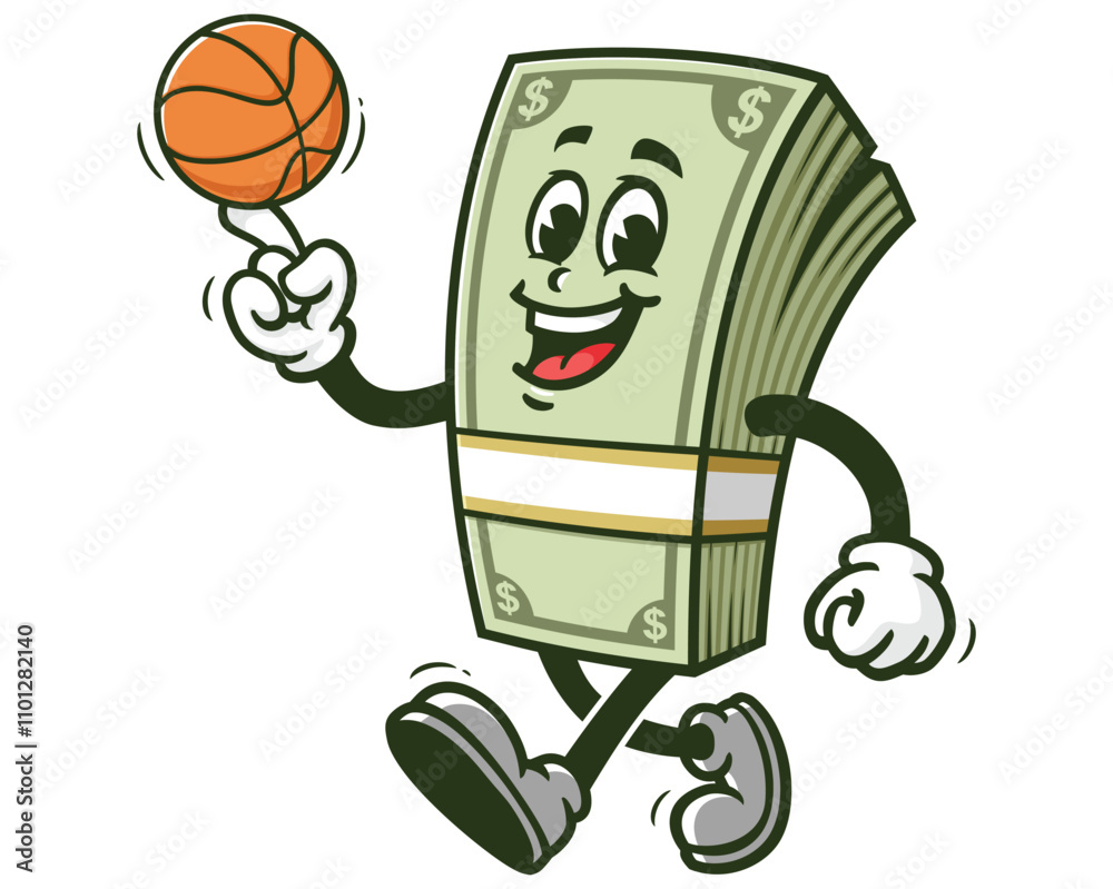 Money Cash playing basketball, Cartoon Character Mascot Illustration ...