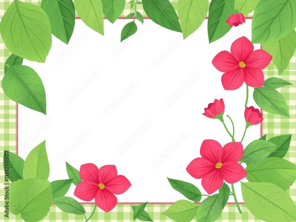 Watermelon flowers and leaves frame border vector on pastel green ...