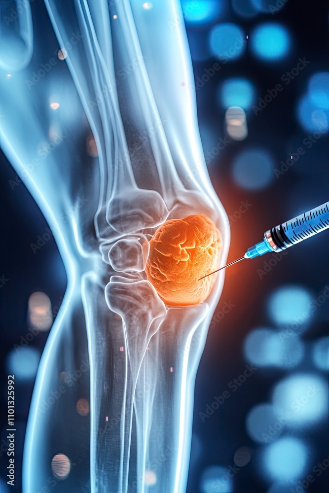 a close up image of a human knee joint which is inflammed and swollen ...