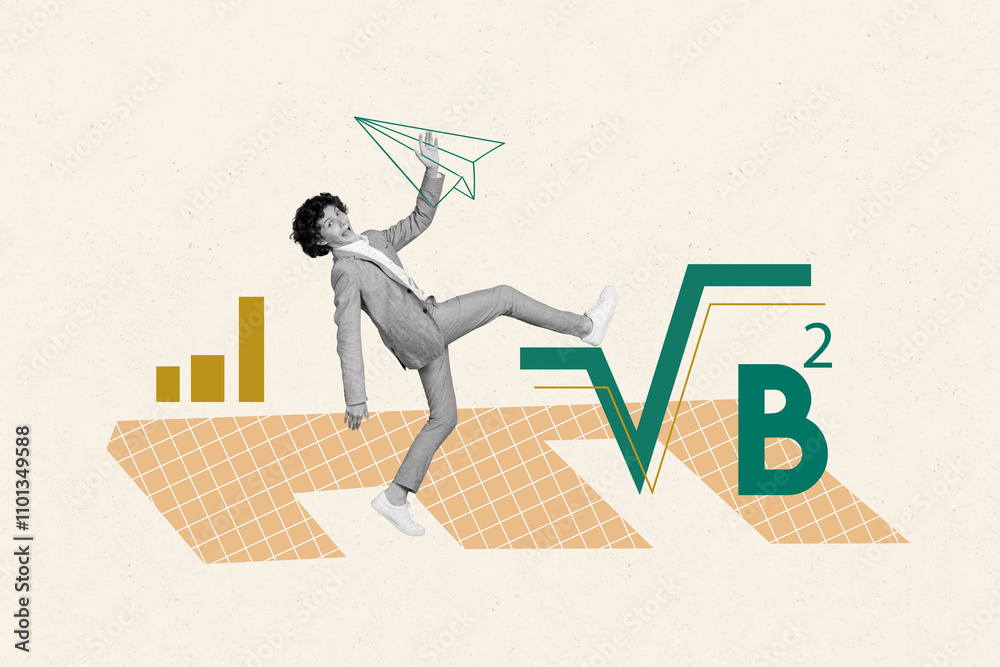 Composite photo collage of happy schoolboy wear uniform square root ...