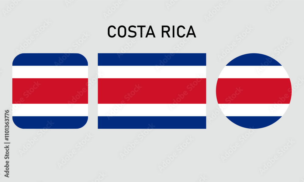 costa rica flag set of icons. A set of flags in square, rectangular and ...