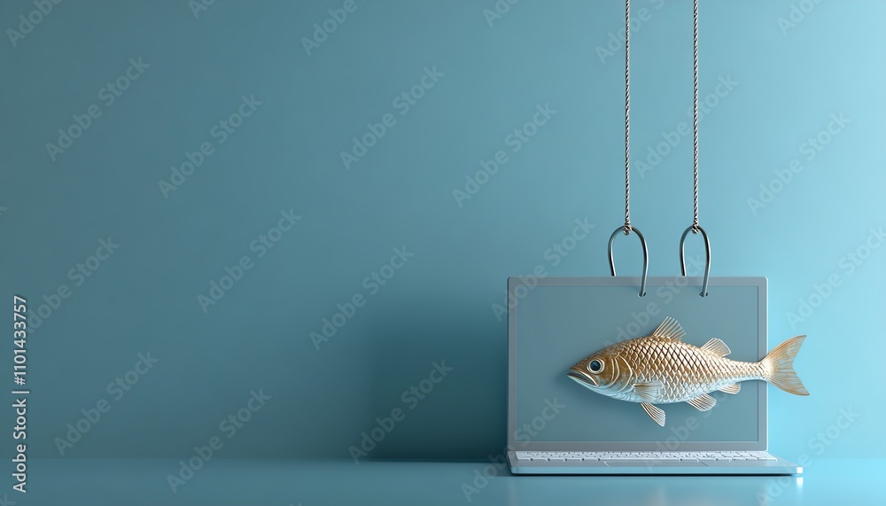 Phishing attack concept with fish hooks stealing personal data, mail ...