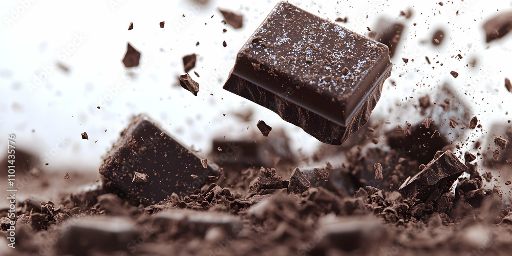 Dark Chocolate Explosion, Delicious squares shattering into a rich ...