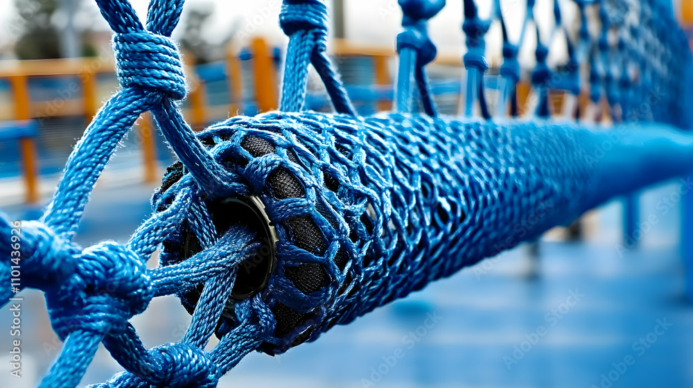 Blue Rope Netting Cylindrical Structure, Close-up View of Interwoven ...