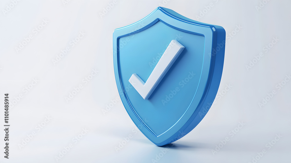 cartoon 3d Icon safety shield check mark perspective . Blue symbol security safety icon ...