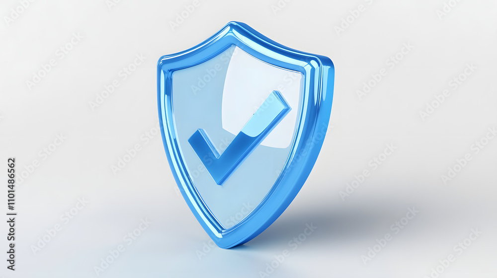 cartoon 3d Icon safety shield check mark perspective . Blue symbol security safety icon ...