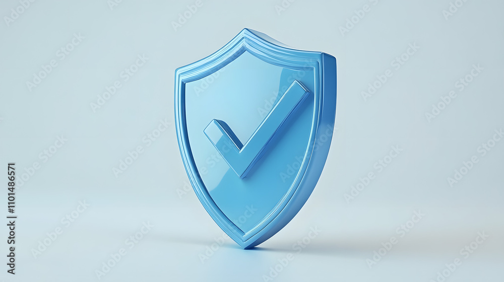 cartoon 3d Icon safety shield check mark perspective . Blue symbol security safety icon ...
