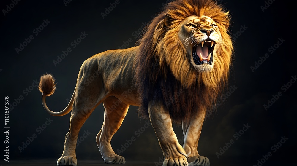 Dynamic wild lion roaring captured in full body illustration image ...