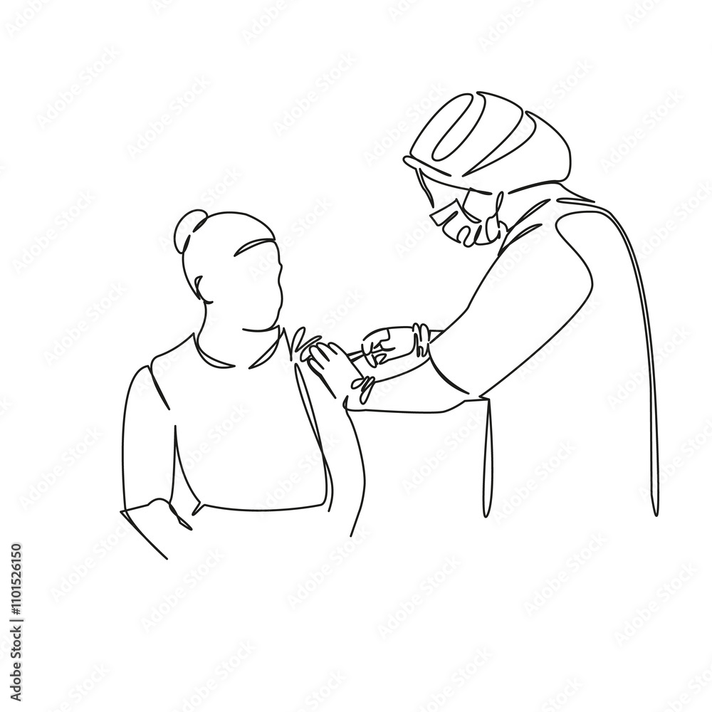 One continuous single drawing line art flat doodle vaccination, doctor ...