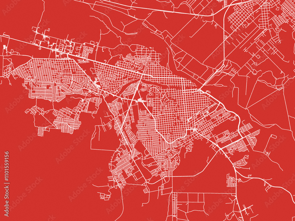 Christmas Map of Ciudad Acuna, Mexico in Snowy White on Festive Red ...