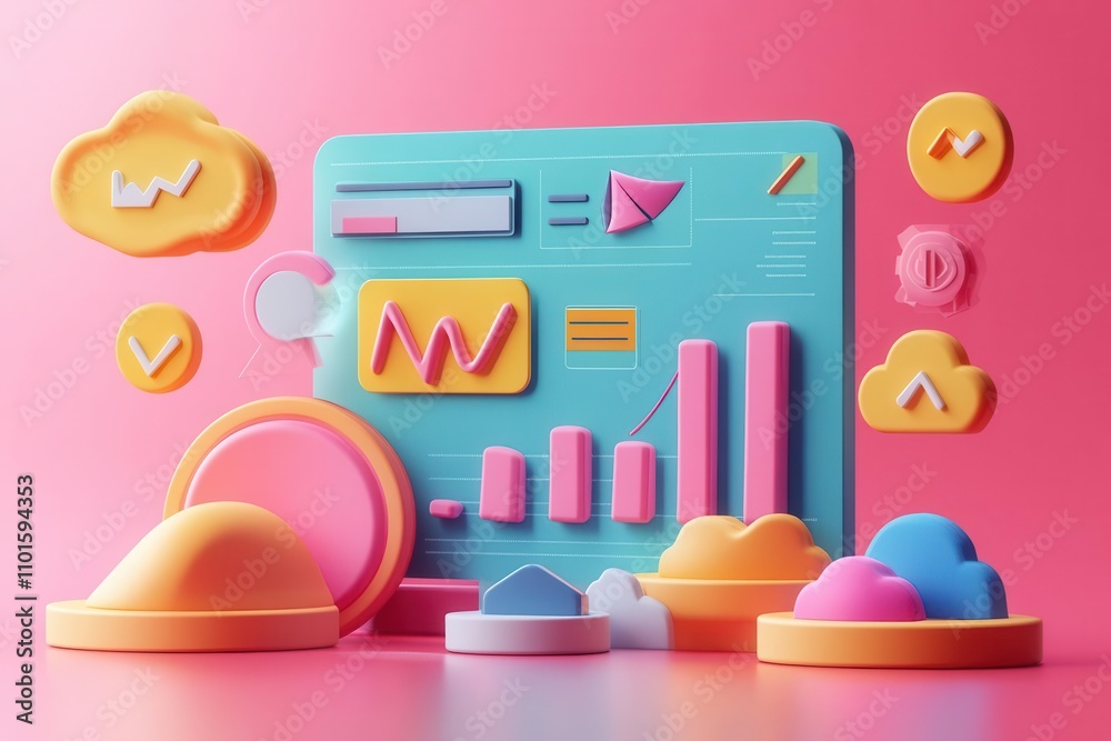 Constructive feedback chart flat design side view open communication theme 3D render ...