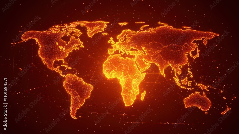 World map design glowing in orange and red tones representing heat ...