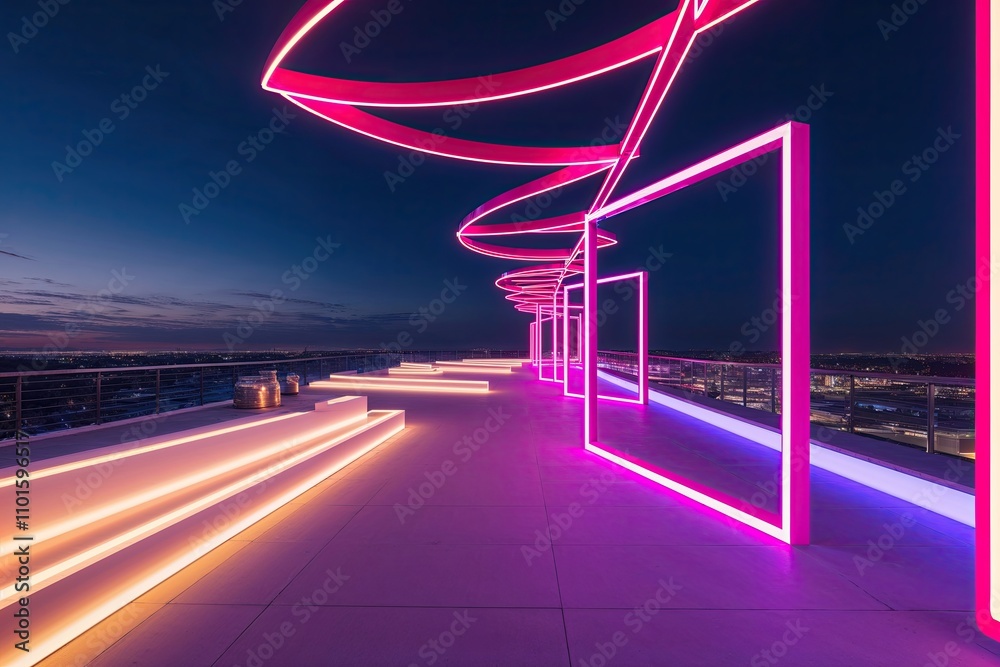 Radiant Neon Shapes in Artistic 3D Perspective with Smooth Glowing ...