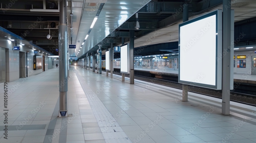 Bright advertising billboards in sleek train stations, perfect for ...