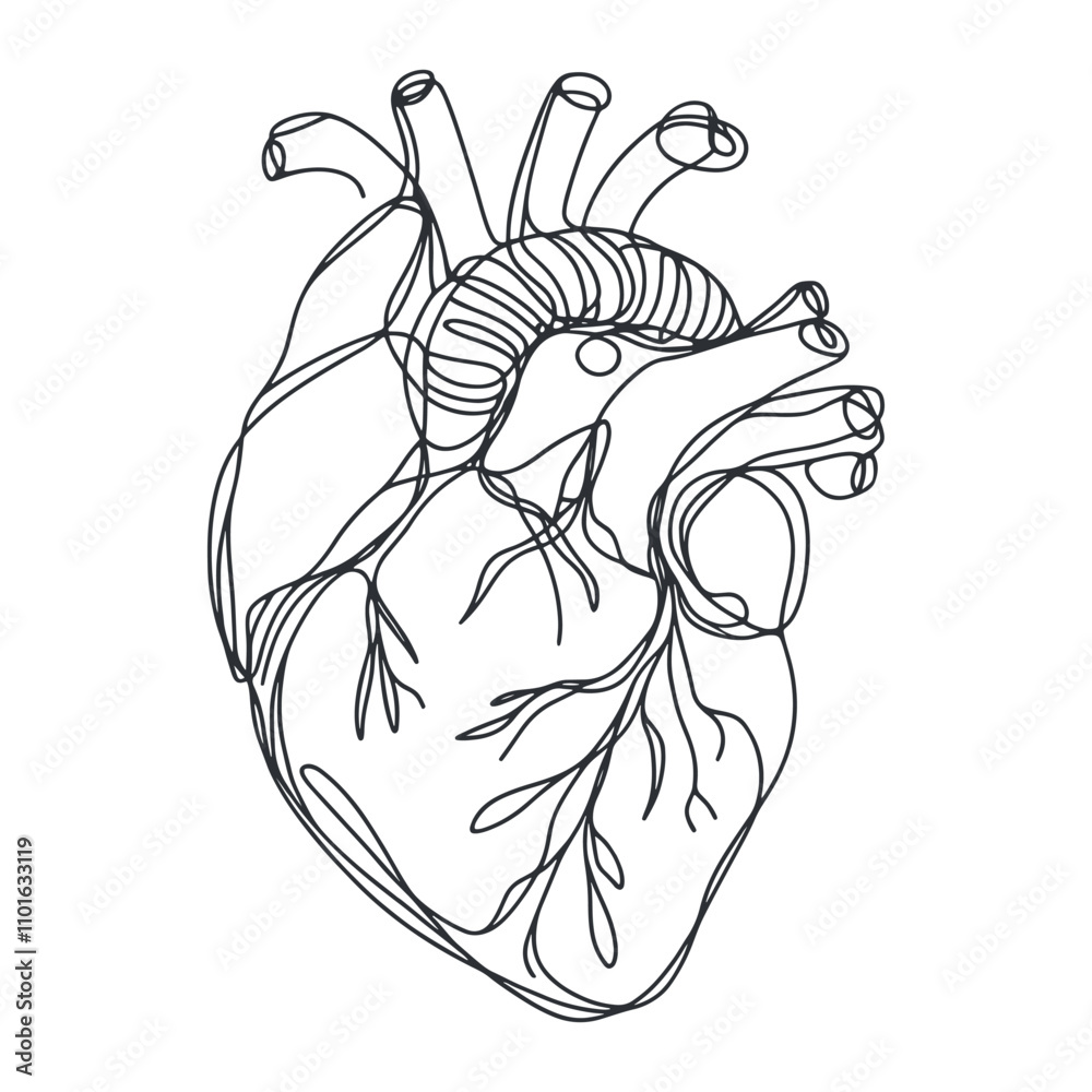 Heart continuous one line drawing, Black and white vector minimalist ...