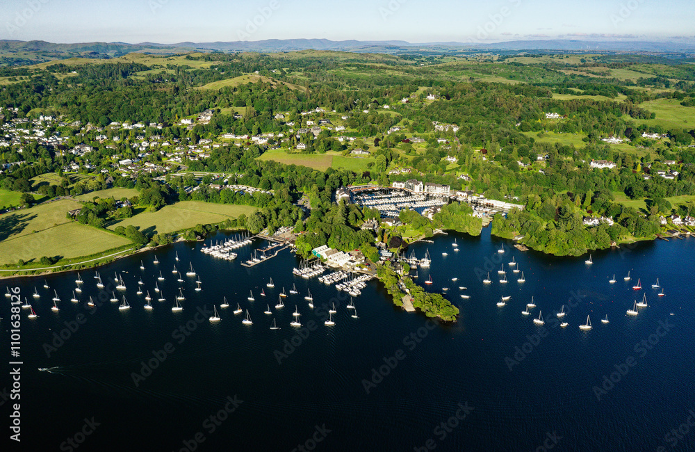 Windermere in Lake District National Park, Cumbria, England. Aerial of ...
