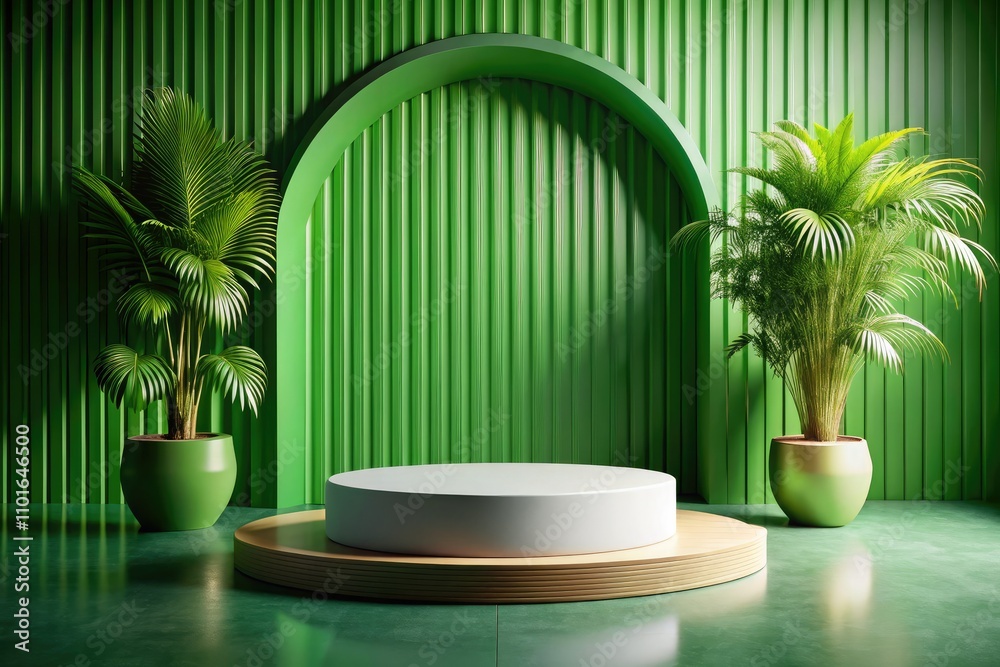 Green Wall Product Display Podium | Circular Showcase | Marketing ...