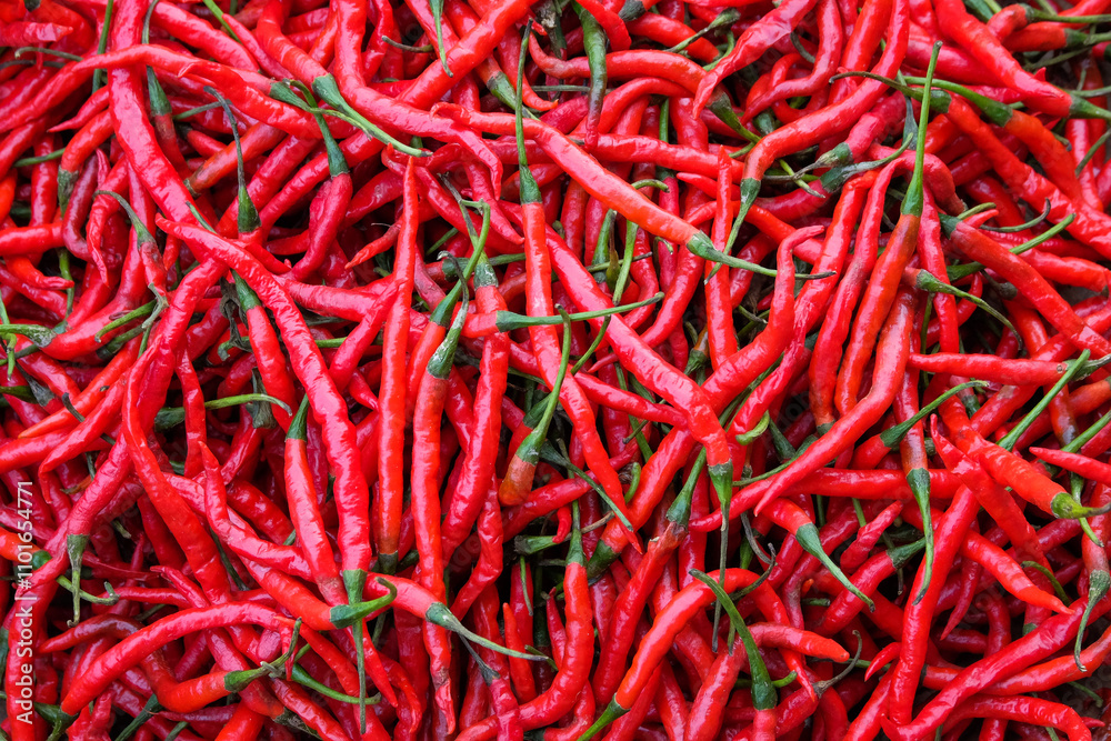 Abstract pattern and shape of pile of big red chili peppers. Pile of ...