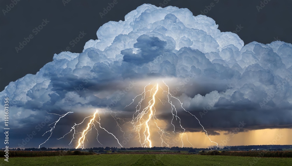 Dramatic Storm Clouds with Striking Lightning Bolts Isolated on ...