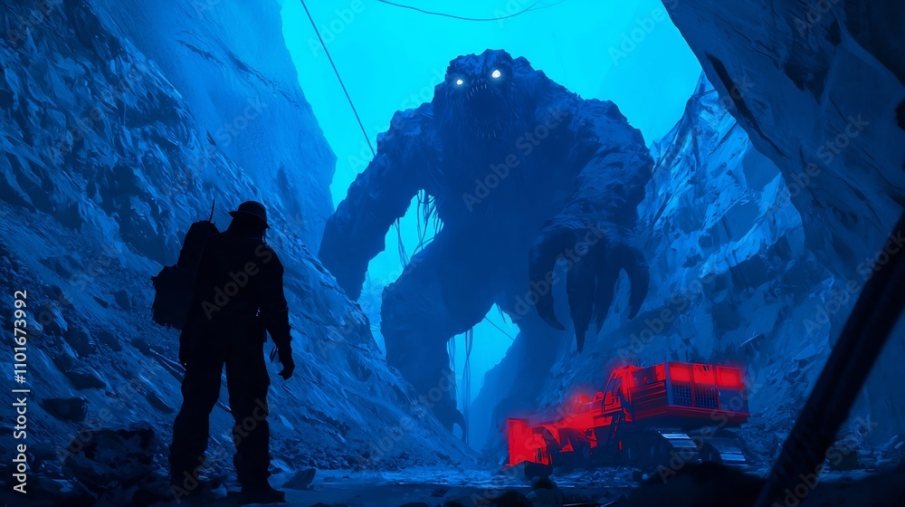 Underground Epic Monster, Colossal Creature Exploring Abandoned Mine ...