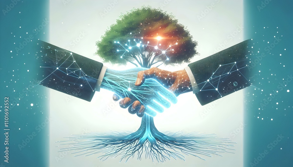 Flat Holographic Handshake Merging into Glowing Tree Concept - Tracking ...