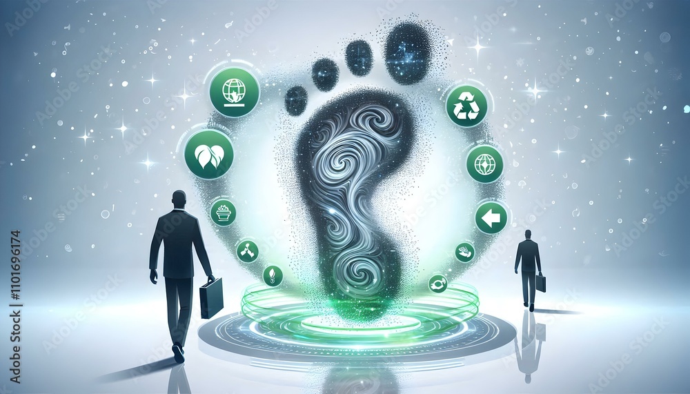 Flat Holographic Carbon Footprint Shrinking Tracking Video Human Impact ...