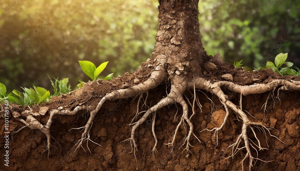 Close-Up Illustration of Tree Roots Intertwined in Soil Showing ...