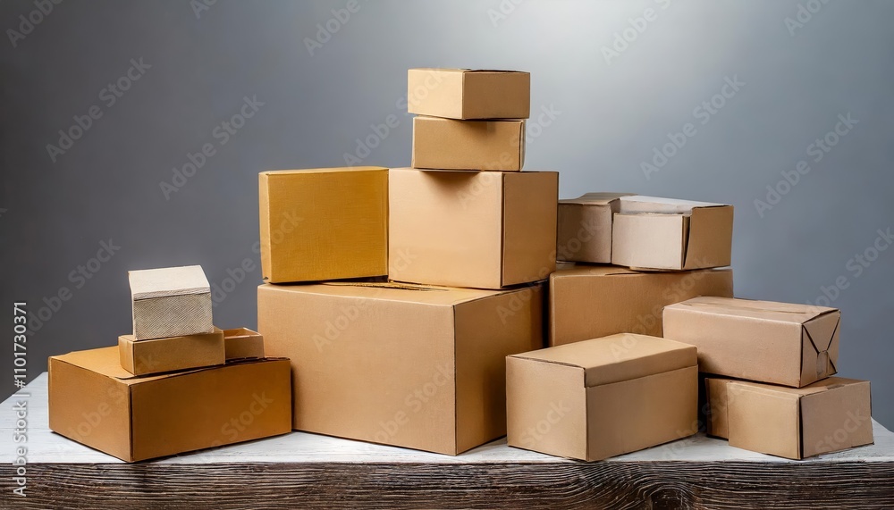 Versatile cardboard boxes for shipping, shown isolated on a clean white ...