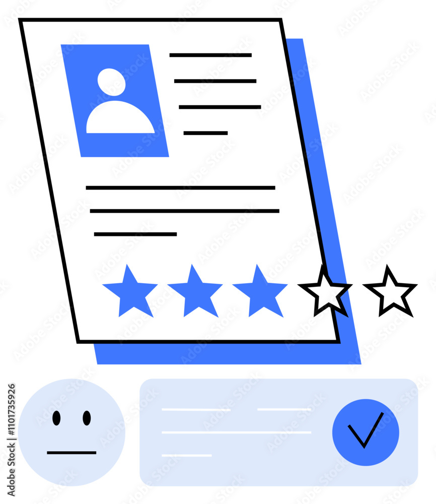 Resume with profile photo and text, four-star rating, verification ...