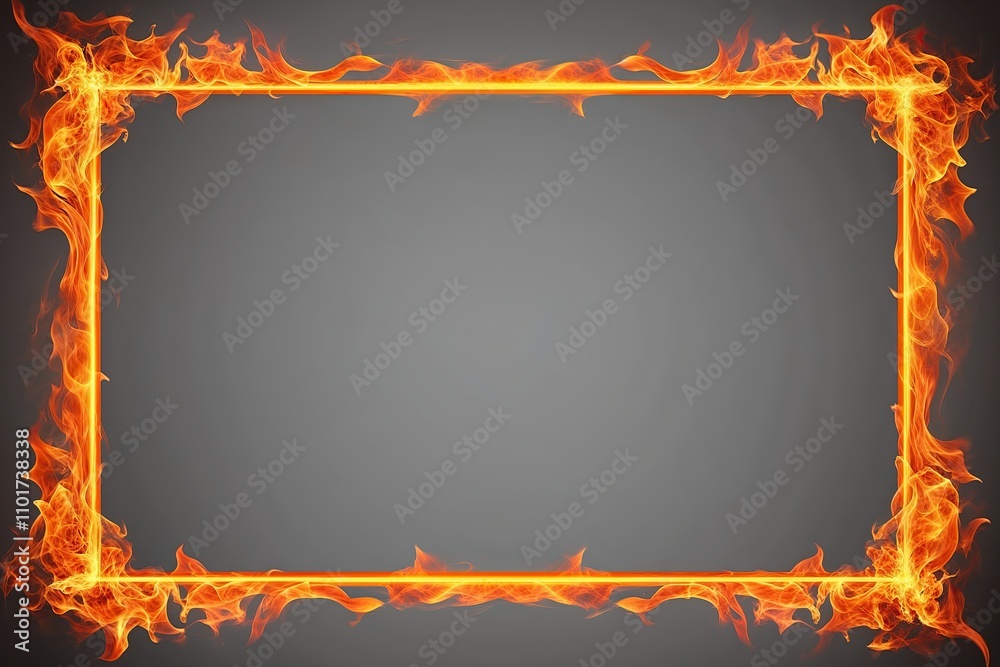 Luminous Orange Fire Flames Frame Border on Clear Background Stock ...