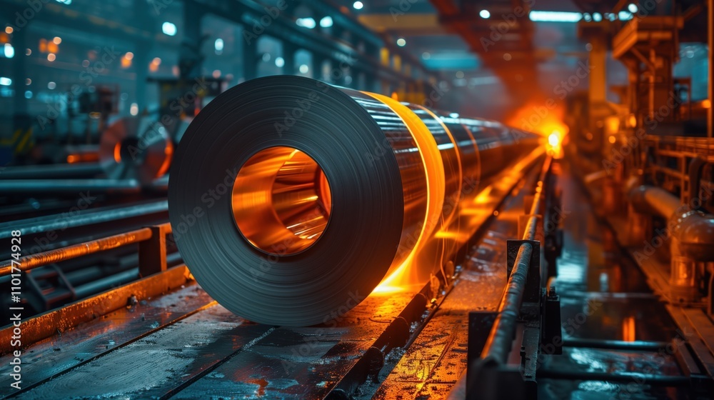 Flame-lit Steel Manufacturing Process with Hot Metal Rollers in ...