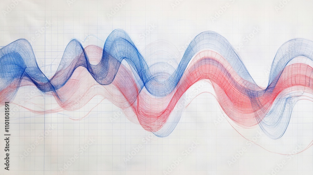Graph design with red and blue lines, drawn in single-line style ...