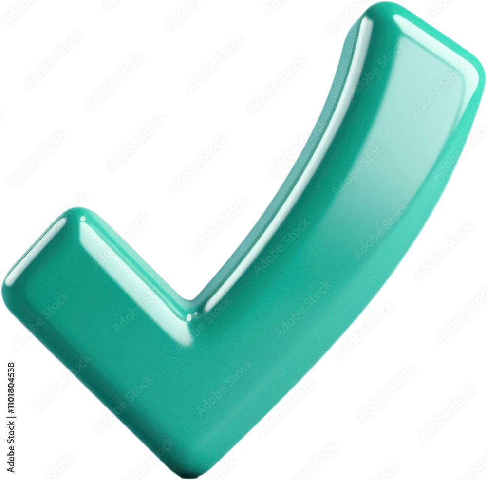 Stylish green check mark icon with a glossy finish on a transparent ...
