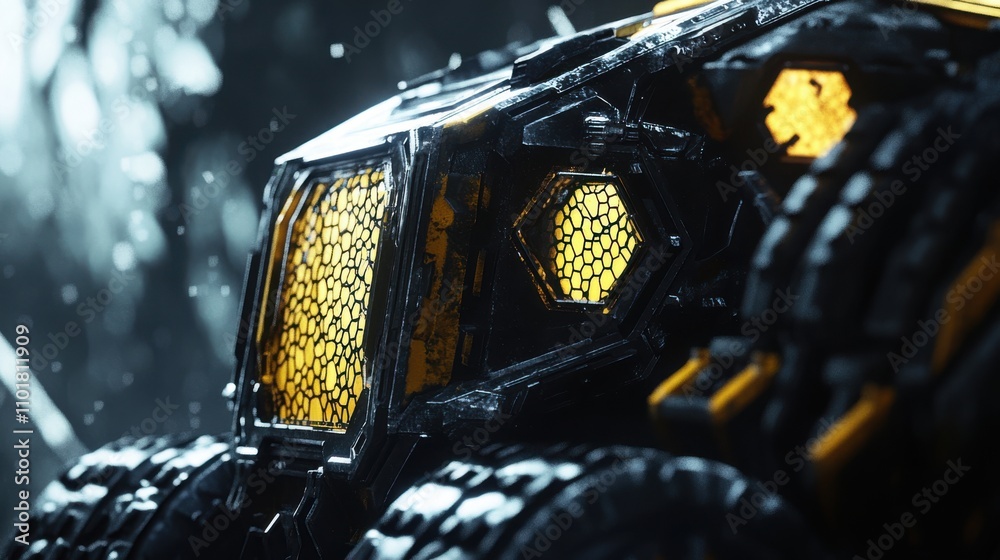 High-detail concept art of armored vehicle with hexagon shield Stock ...