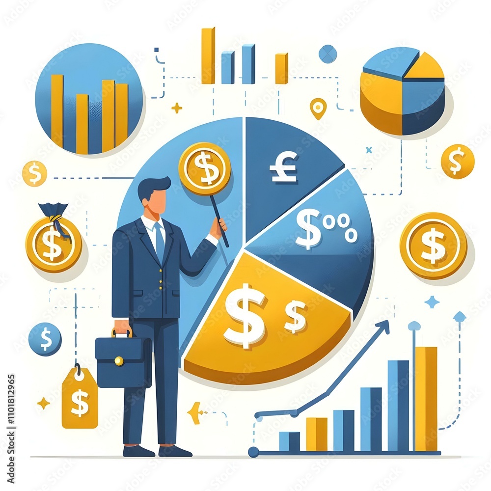 Flat Vector Pie Chart with Currency Symbols and Discount Segments for ...