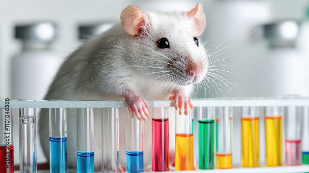 Lab Rat Laboratory Vaccine Concept, White Laboratory Rat Calmly Sitting ...