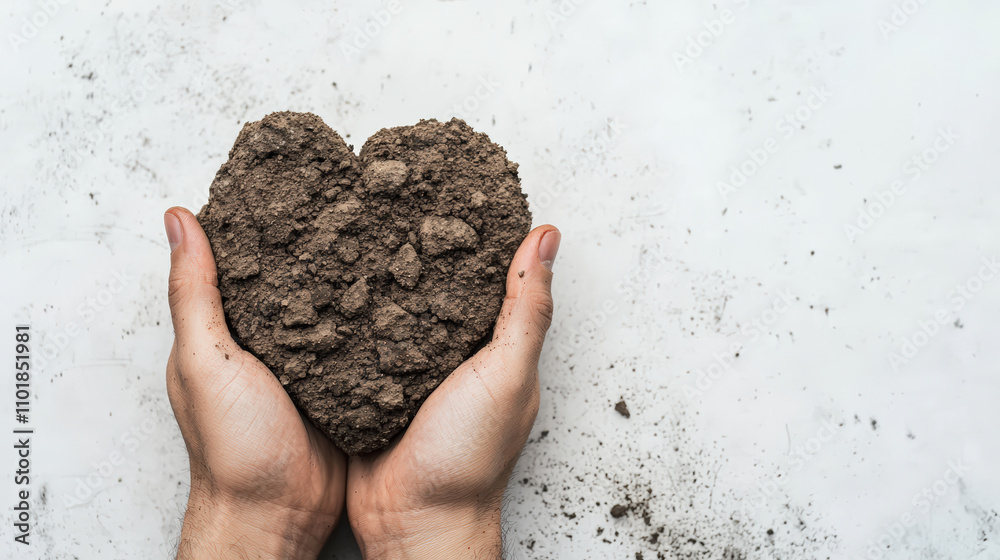 Holding heart shaped clump of soil symbolizes love for nature and ...
