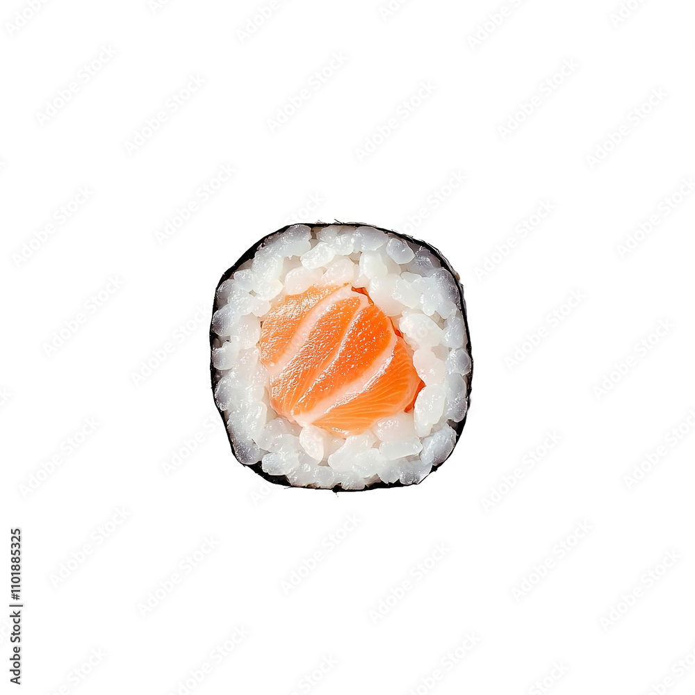 one piece maki sushi with salmon, top View, delicious-looking maki ...
