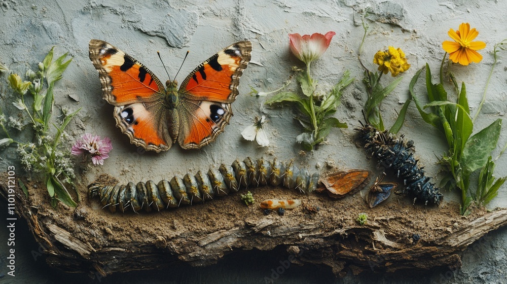 The life cycle of a butterfly, from caterpillar to chrysalis to adult ...