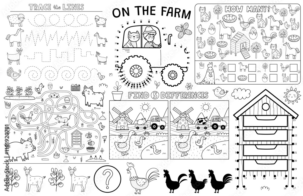 On the farm placemat with cute animals. Farm activity mat for kids with ...