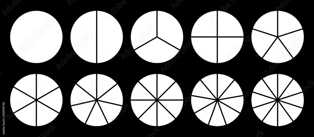 Infographic icon pie circles set divided radius in white color ...